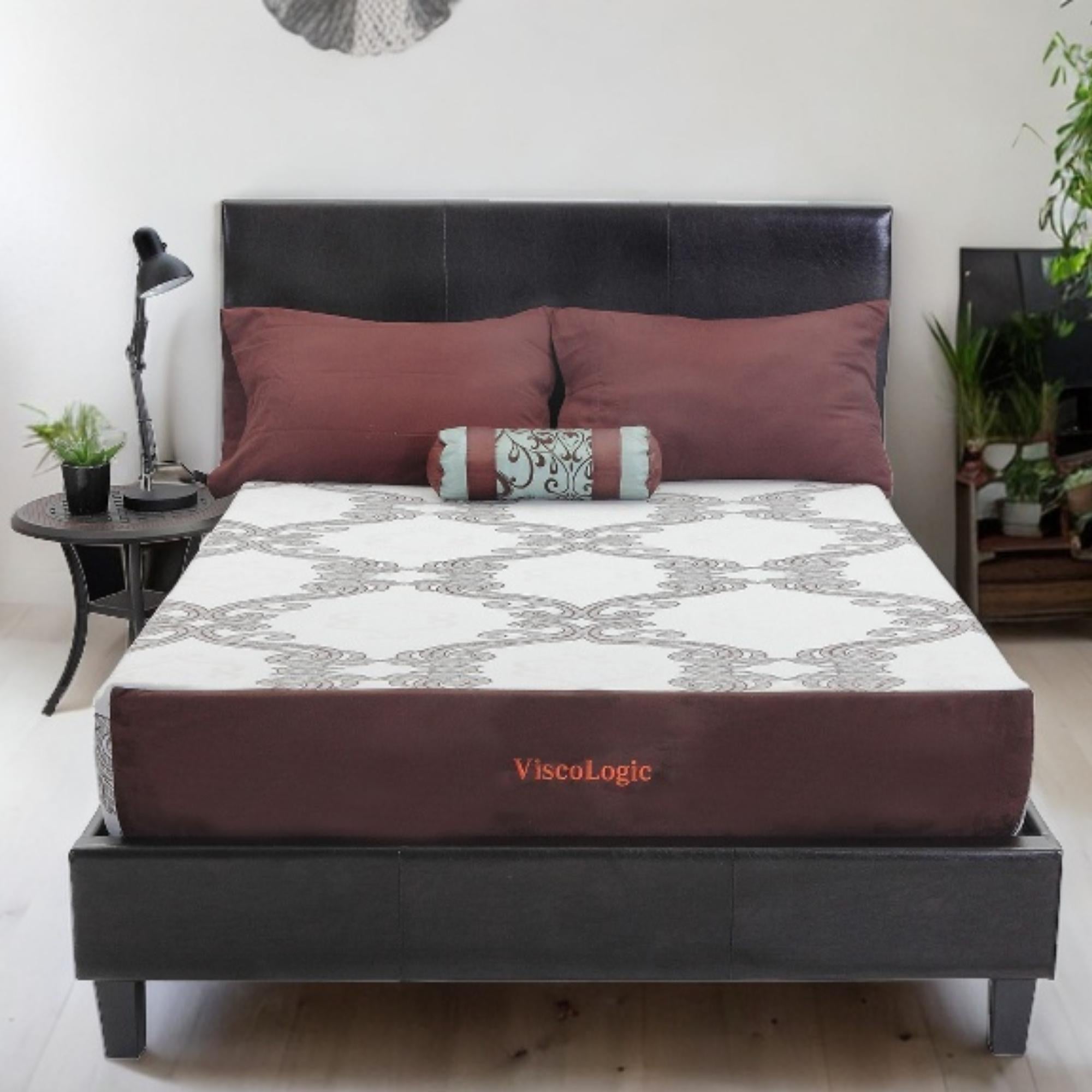 ViscoLogic Luca Platform Bed with Faux Leather Headboard / Foot-board